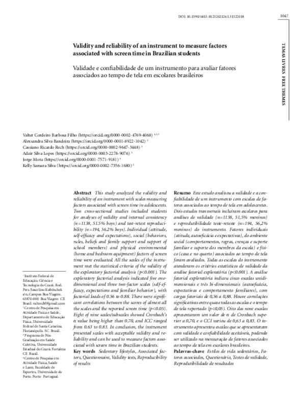 (PDF) Validity and reliability of an instrument to measure factors associated with screen time ...