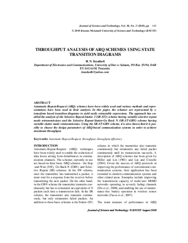 (PDF) Throughput Analysis of Arq Schemes Using State Transition Diagrams | Herald Kundaeli ...