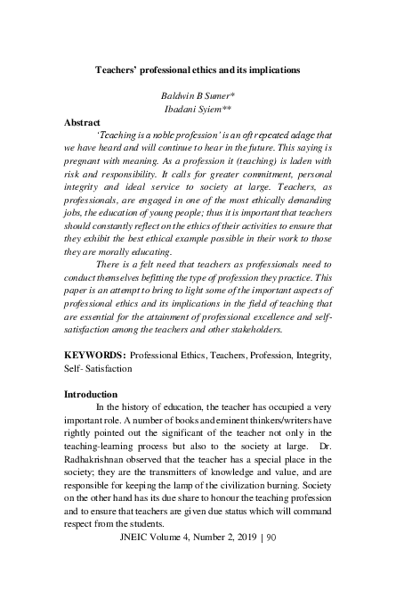(PDF) Teachers' Professional Ethics and Its' Implications