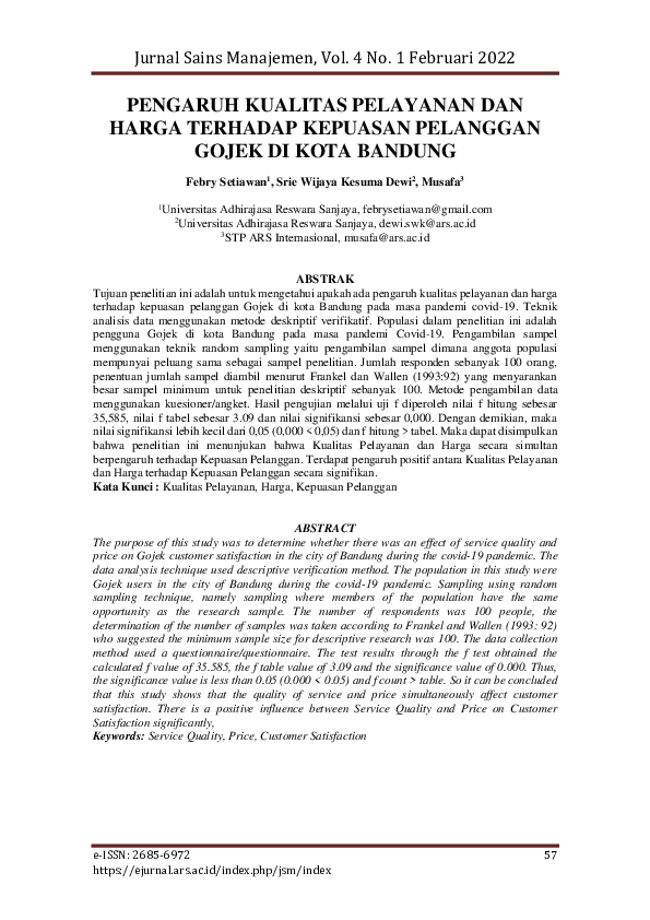 (PDF) Pengaruh Kualitas Pelayanan Dan Harga Terhadap Kepuasan Pelanggan Gojek DI Kota Bandung