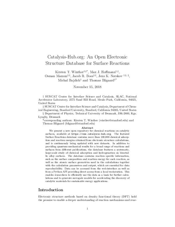 (PDF) Catalysis-hub.org: An Open Electronic Structure Database for ...
