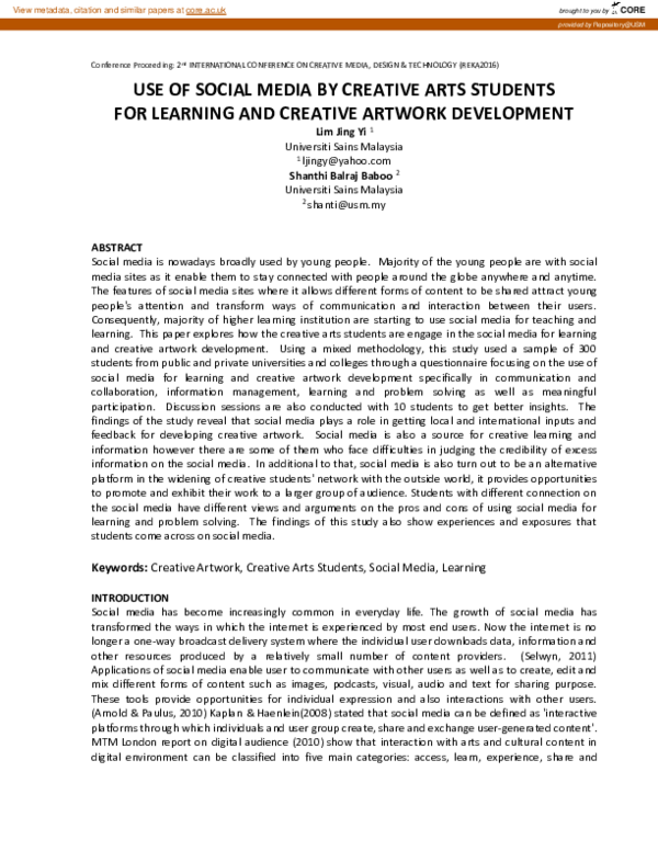 (PDF) Use Of Social Media By Creative Arts Students For Learning And ...