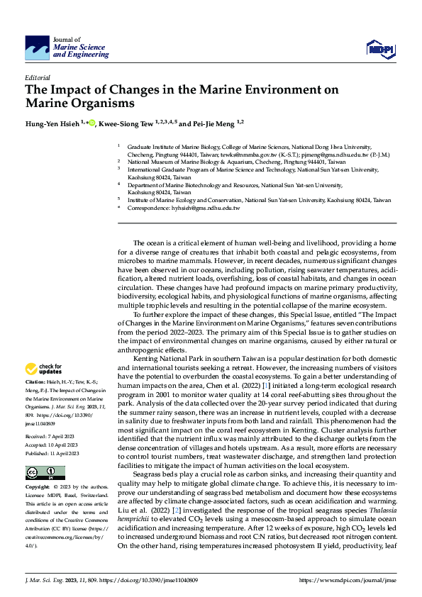 (PDF) The Impact of Changes in the Marine Environment on Marine Organisms