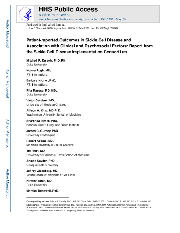 (PDF) Patient‐reported outcomes in sickle cell disease and association ...