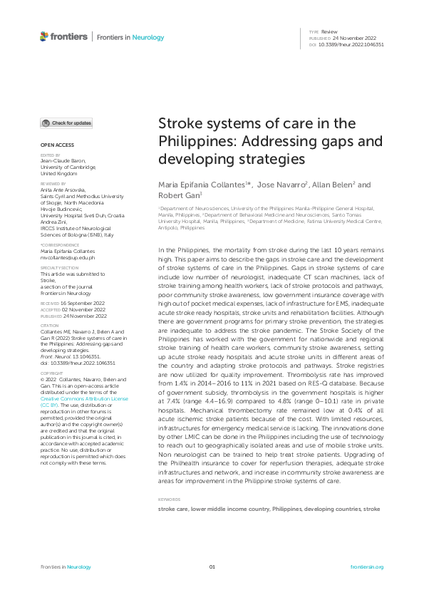 (PDF) Stroke systems of care in the Philippines: Addressing gaps and developing strategies