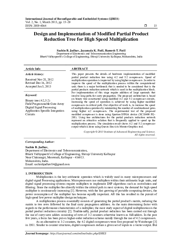 (PDF) Design and Implementation of Modified Partial Product Reduction ...