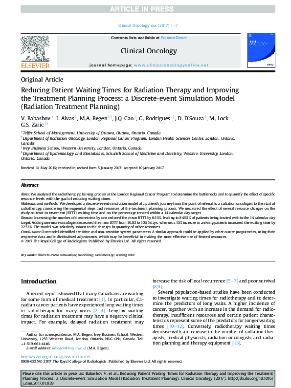 (PDF) Reducing Patient Waiting Times for Radiation Therapy and Improving the Treatment Planning ...
