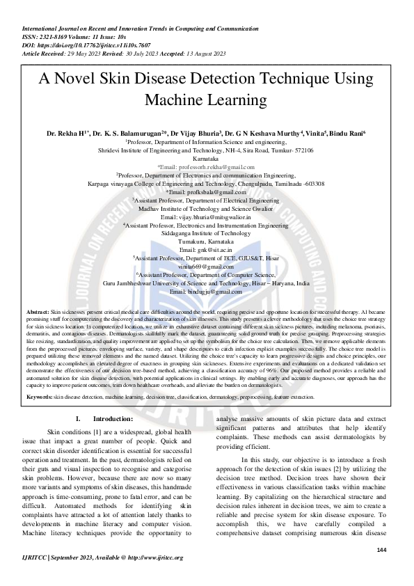 (PDF) A Novel Skin Disease Detection Technique Using Machine Learning