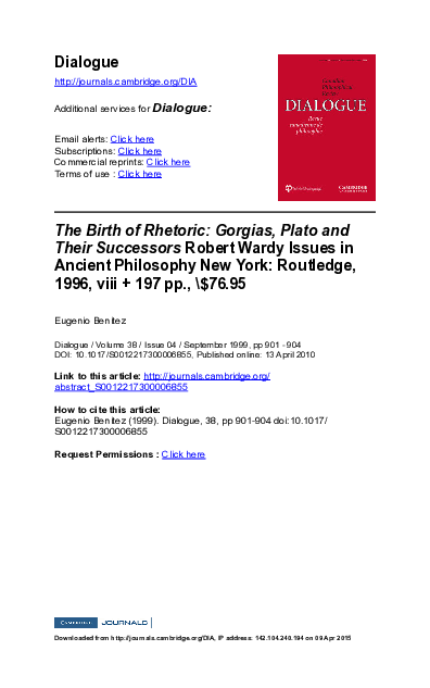 (PDF) The Birth of Rhetoric: Gorgias, Plato and Their SuccessorsRobert ...