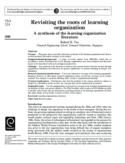 (PDF) Revisiting the roots of learning organization