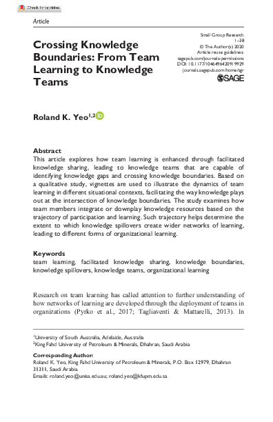(PDF) Crossing Knowledge Boundaries: From Team Learning to Knowledge Teams