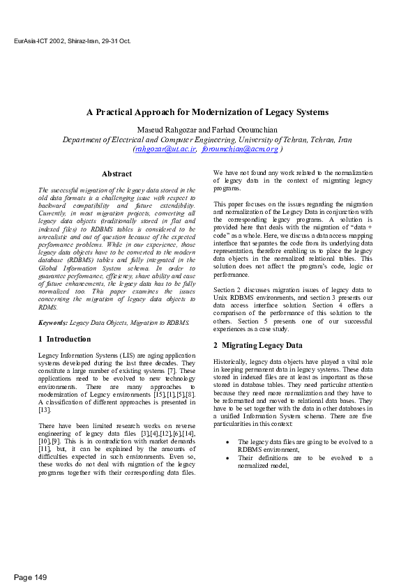 (PDF) A Practical Approach for Modernization of Legacy Systems