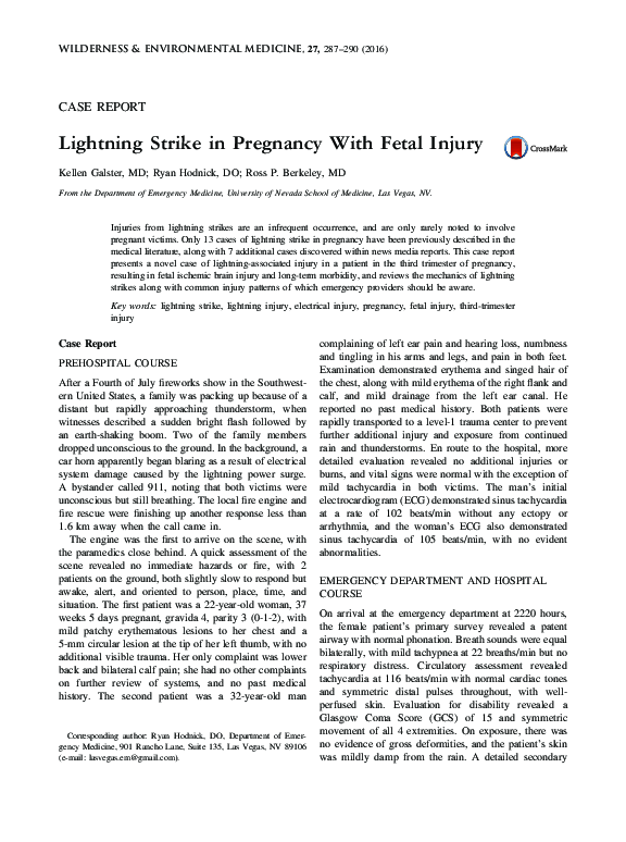 (PDF) Lightning Strike in Pregnancy With Fetal Injury | Ryan Hodnick ...