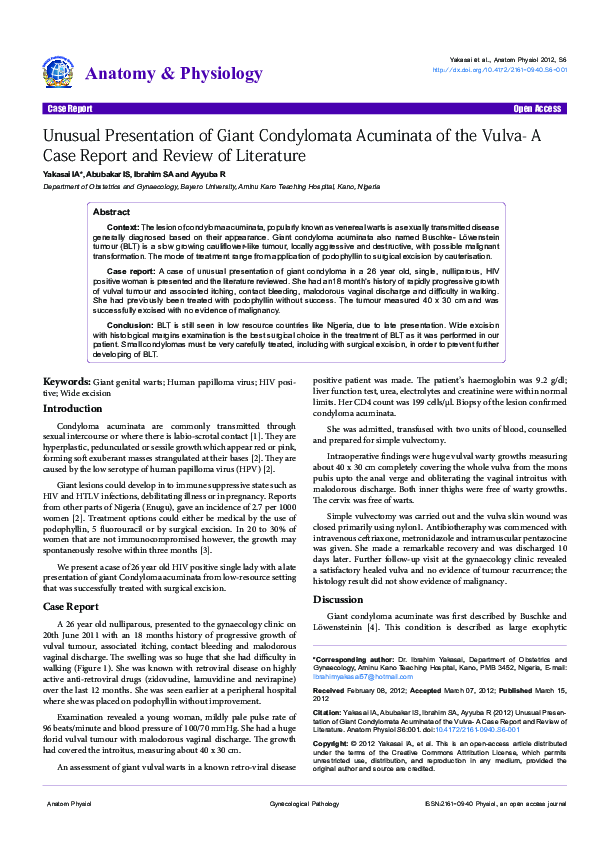 (PDF) Unusual presentation of giant condylomata acuminata of the vulva ...
