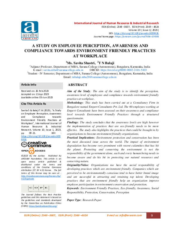(PDF) A Study on Employee Perception, Awareness and Compliance Towards ...