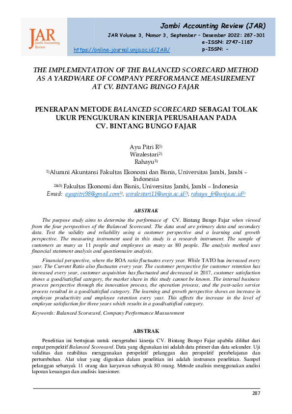 (PDF) Penerapan Metode Balanced Scorecard Sebagai Tolak Ukur Pengukuran ...