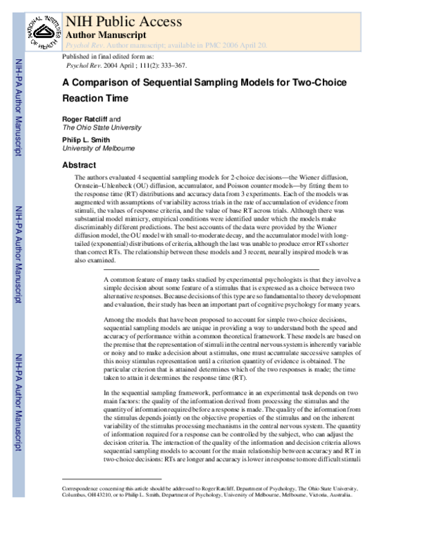 (PDF) A Comparison of Sequential Sampling Models for Two-Choice ...