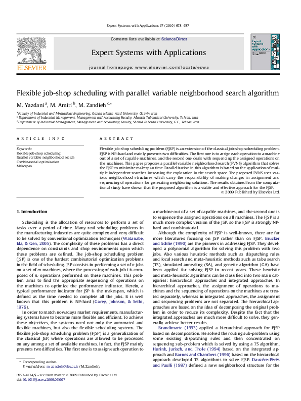(PDF) Parallel Variable Neighborhood Search for Flexible Job-Shop Scheduling