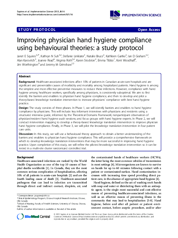 (PDF) Improving physician hand hygiene compliance using behavioural ...