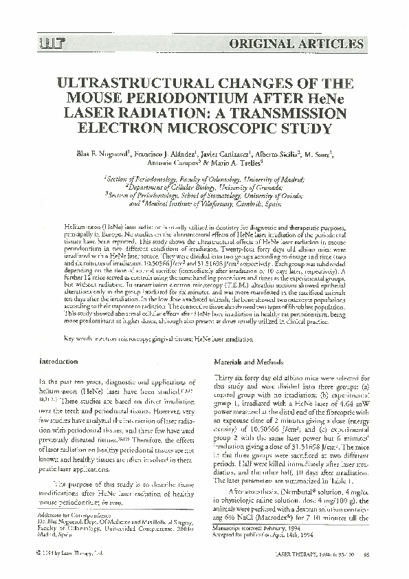 (PDF) ULTRASTRUCTURAL CHANGES OF THE MOUSE PERIODONTIUM AFTER HeNe ...