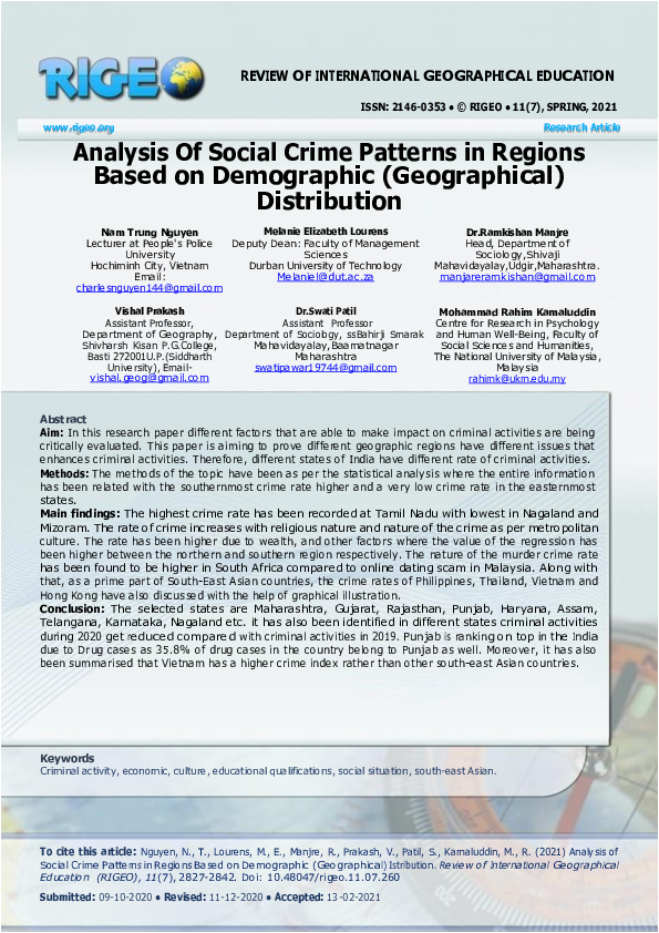 (PDF) Analysis of social crime patterns in regions based on demographic (geographical) distribution