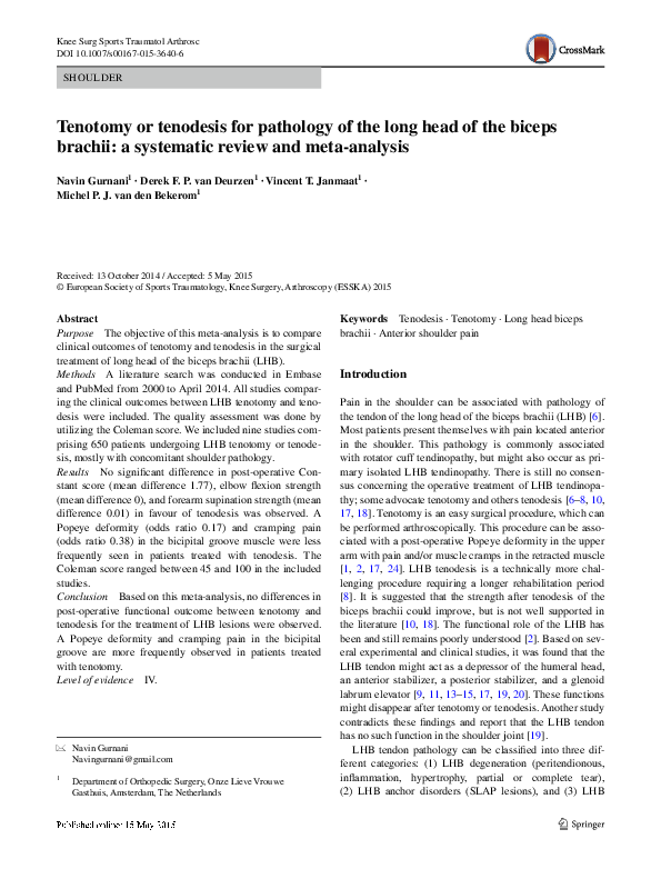 (PDF) Tenotomy or tenodesis for pathology of the long head of the ...