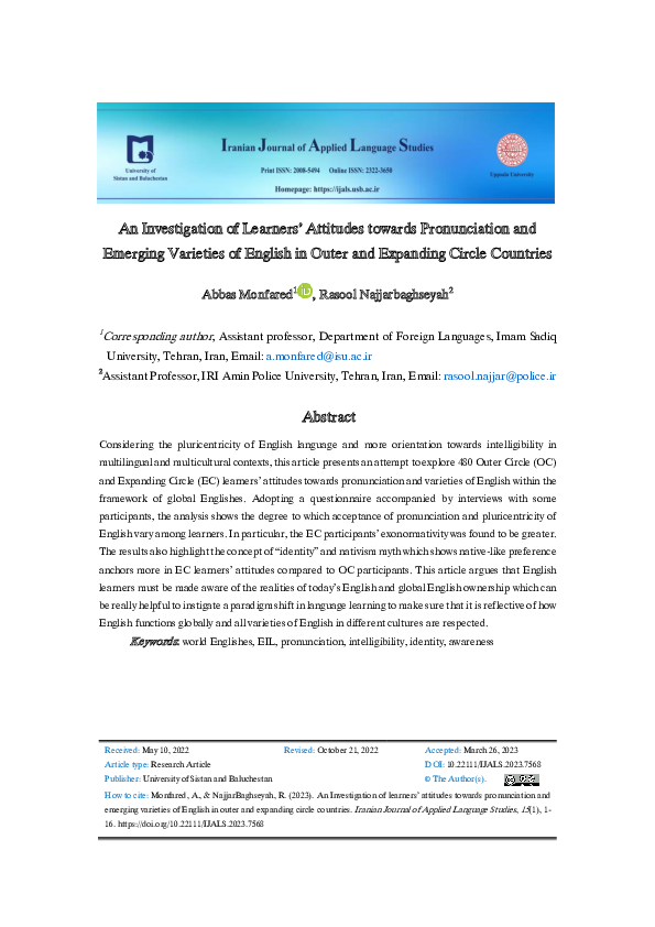 (PDF) An Investigation of Learners' Attitudes towards Pronunciation and ...