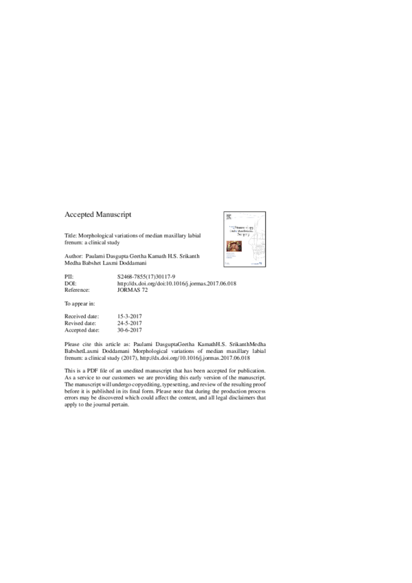 Pdf Median Maxillary Labial Frenum Variations