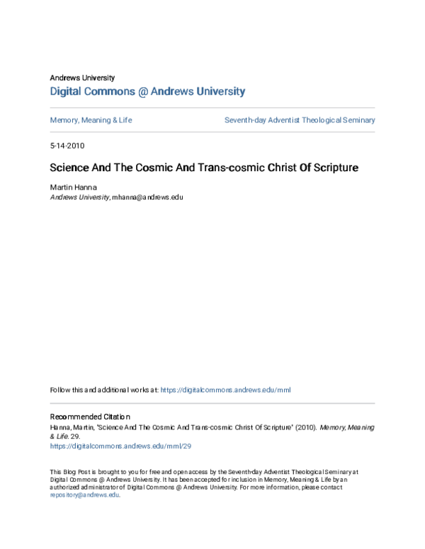 (PDF) Science And The Cosmic And Trans-cosmic Christ Of Scripture