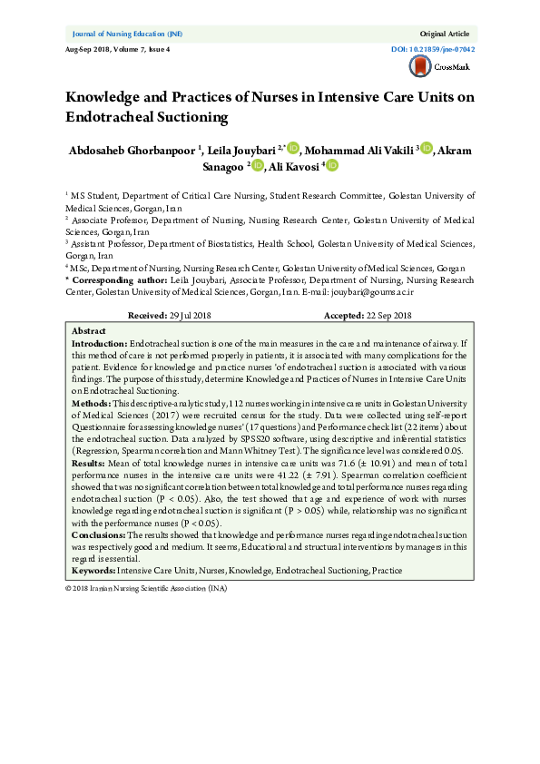 (PDF) Knowledge and Practices of Nurses in Intensive Care Units on ...