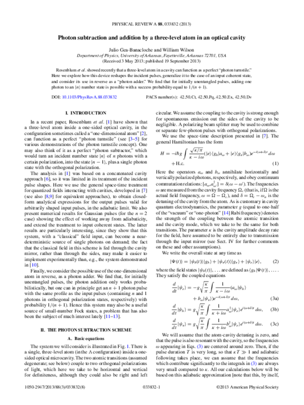 (PDF) Photon subtraction and addition by a three-level atom in an ...
