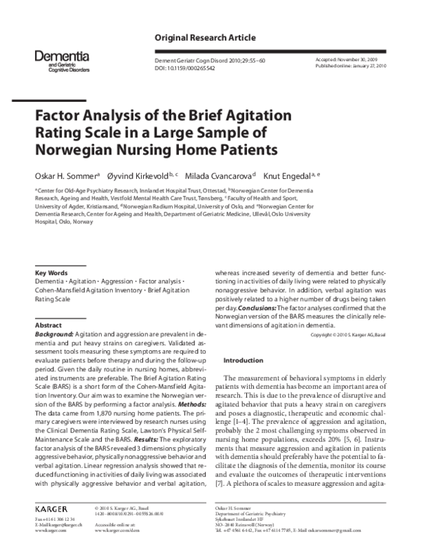(PDF) BARS Factor Analysis in Norwegian Dementia Patients
