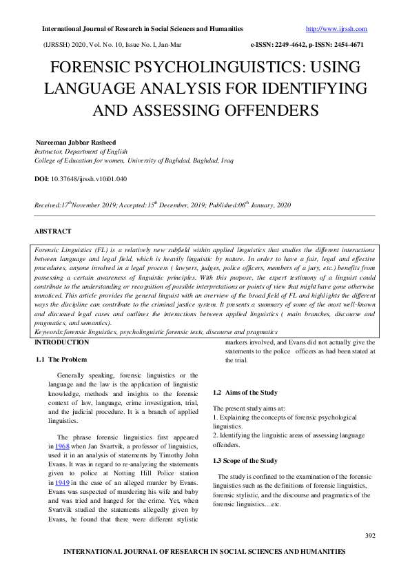 (PDF) Forensic Psycholinguistics: Using Language Analysis for Identifying and Assessing Offenders
