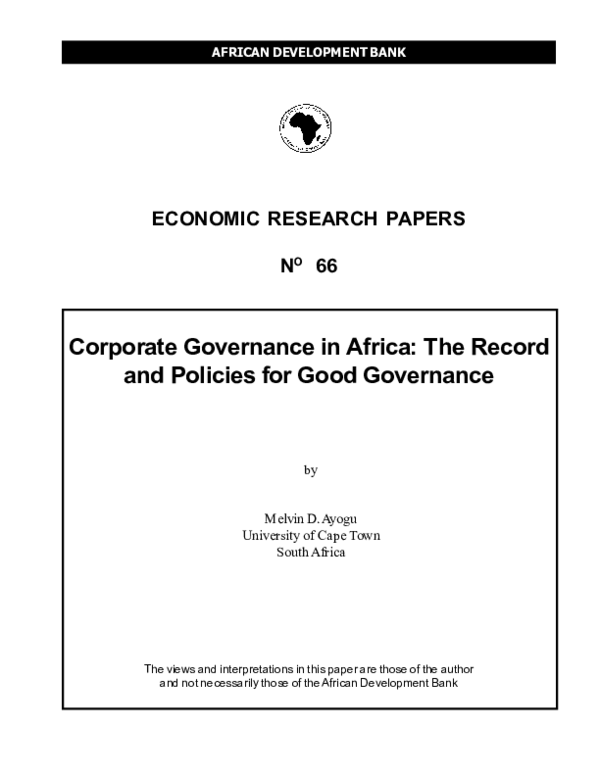 (PDF) Working Paper 66 - Corporate Governance in Africa: The Record and ...