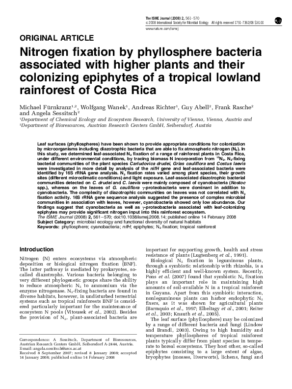 (PDF) Nitrogen fixation by phyllosphere bacteria associated with higher ...