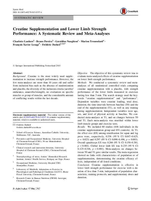 (PDF) Creatine Supplementation and Lower Limb Strength Performance: A ...