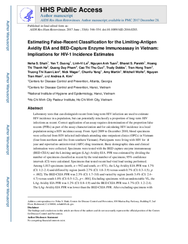 (PDF) Estimating False-Recent Classification for the Limiting-Antigen ...