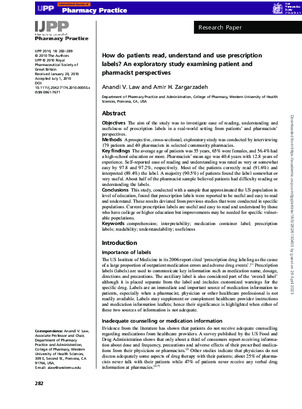 (PDF) How do patients read, understand and use prescription labels? An ...
