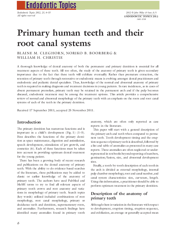(PDF) Primary human teeth and their root canal systems