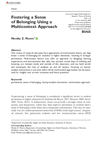(PDF) Fostering a Sense of Belonging Using a Multicontext Approach