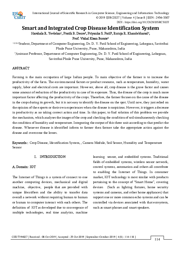 (PDF) Smart and Integrated Crop Disease Identification System