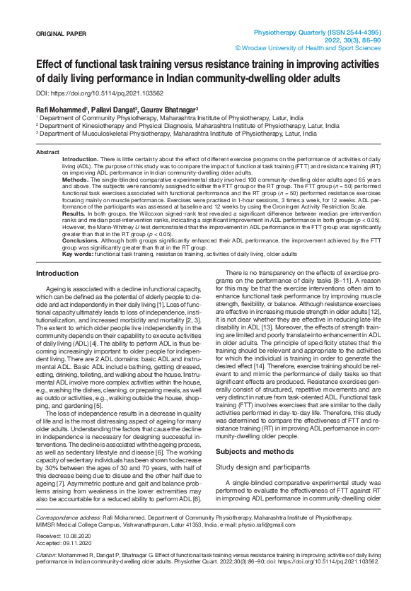 (PDF) Effect of functional task training versus resistance training in ...