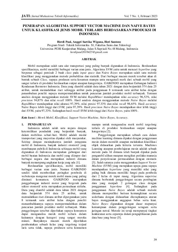 (PDF) Penerapan Algoritma Support Vector Machine Dan Naive Bayes Untuk ...