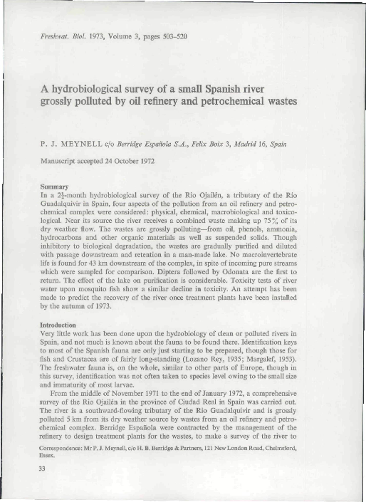 (PDF) A hydrobiological survey of a small Spanish river grossly ...
