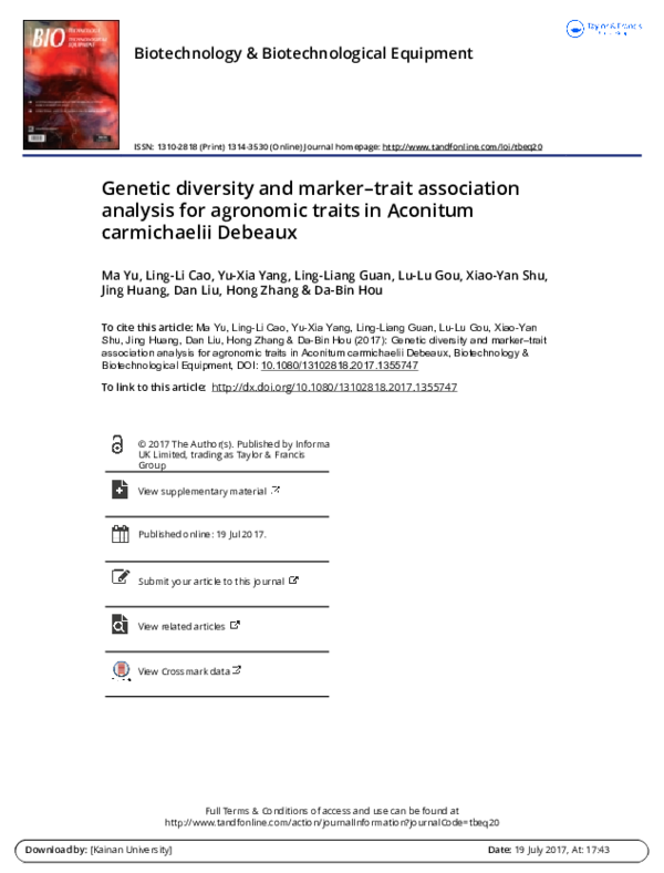 (PDF) Genetic diversity and marker trait association for yield attributing traits in accessions ...