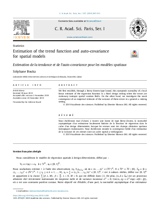 (PDF) Estimation of the trend function and auto-covariance for spatial models