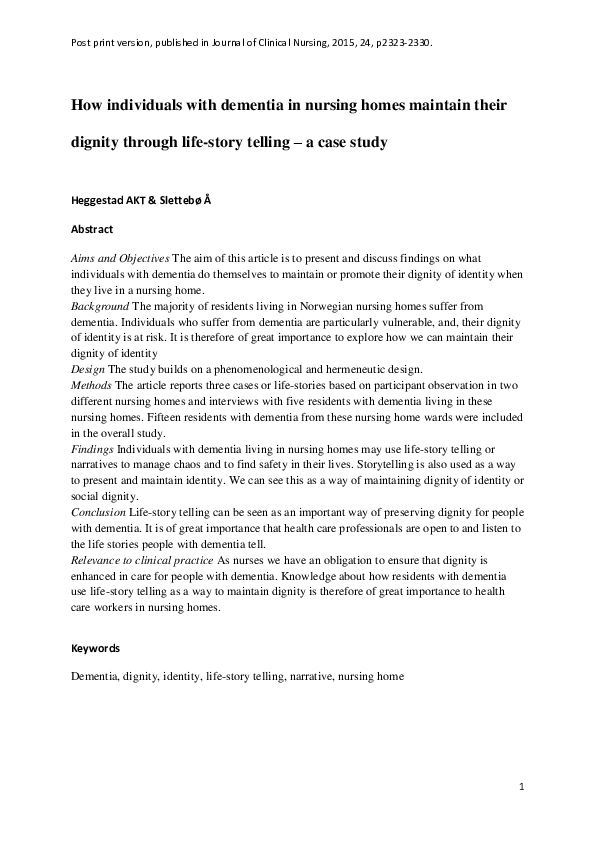 (PDF) How individuals with dementia in nursing homes maintain their dignity through life ...