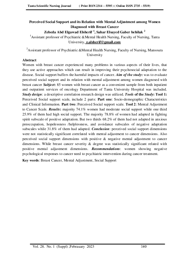 (PDF) Perceived Social Support and its Relation with Mental Adjustment ...