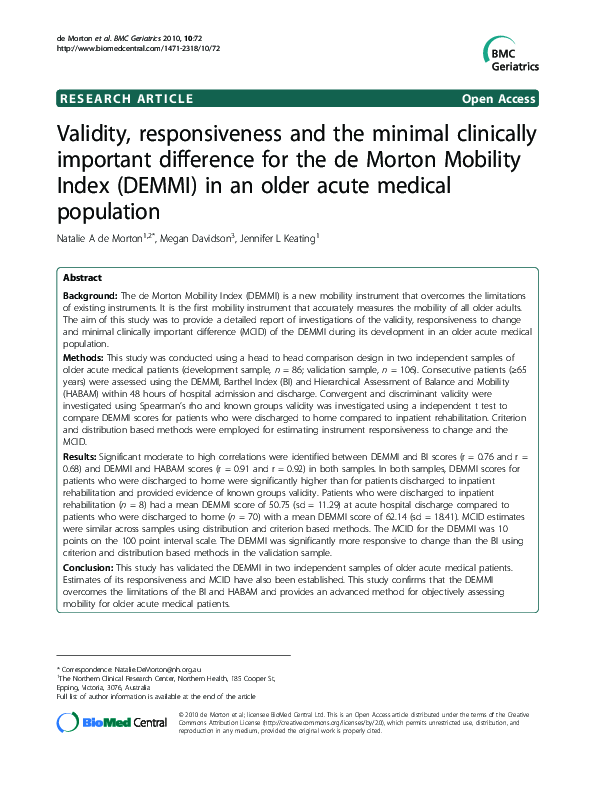 (PDF) Validity, responsiveness and the minimal clinically important ...