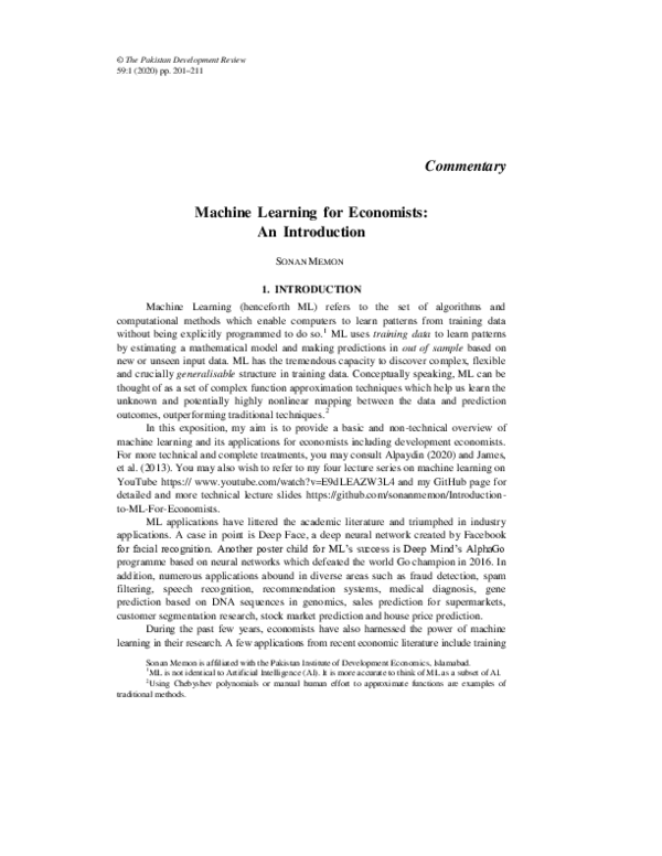 (PDF) Machine Learning for Economists: An Introduction